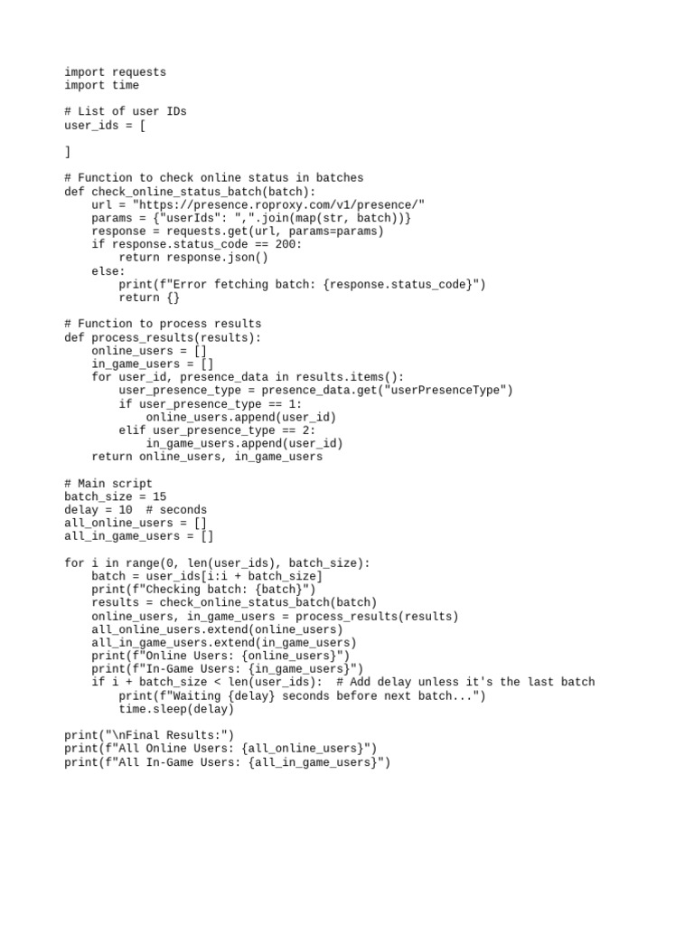 Check User Online Status in Batches | PDF