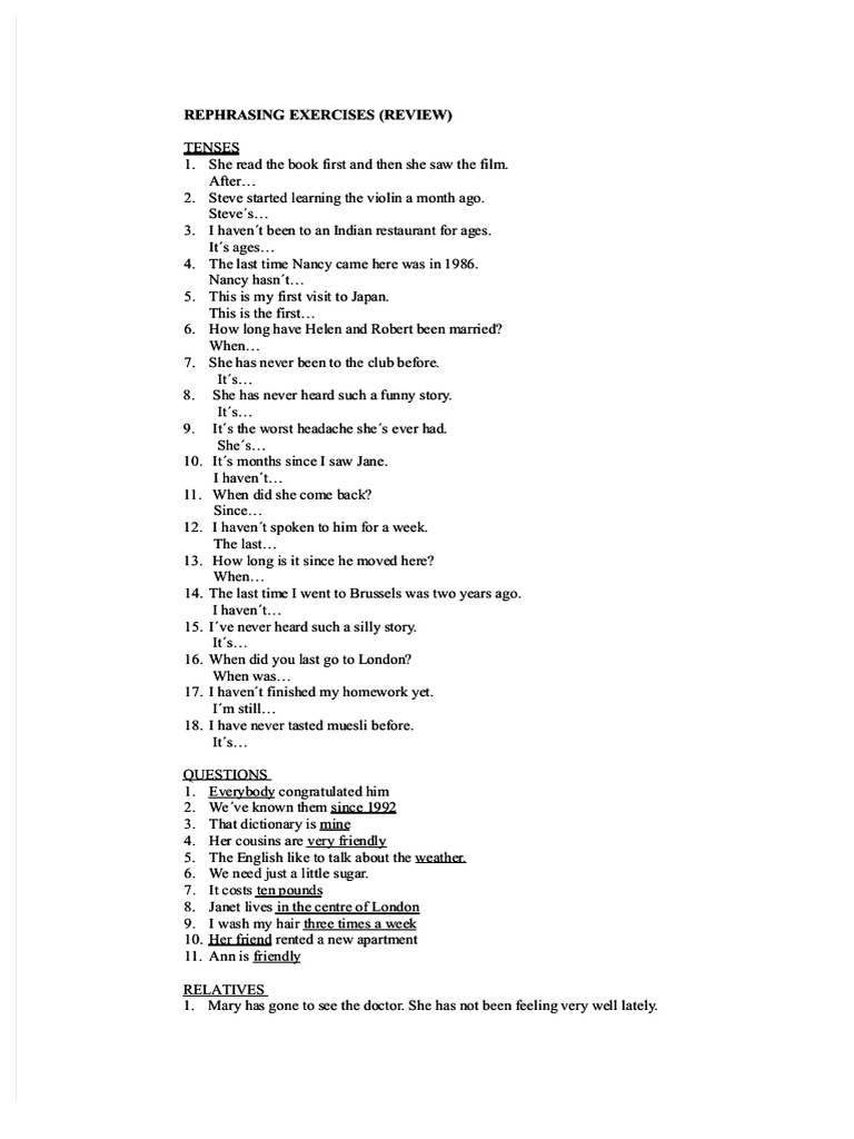 PDF Rephrasing Exercises Repaso - Compress | PDF