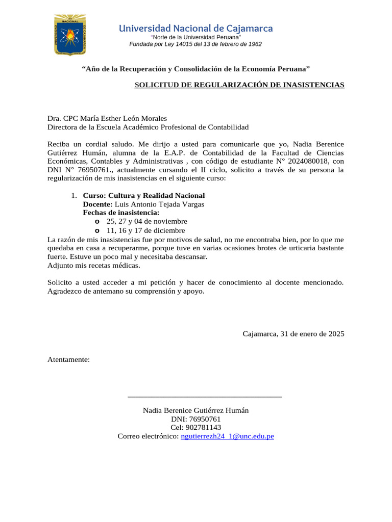 SOLICITUD Regularizar Mis Asistencias | PDF