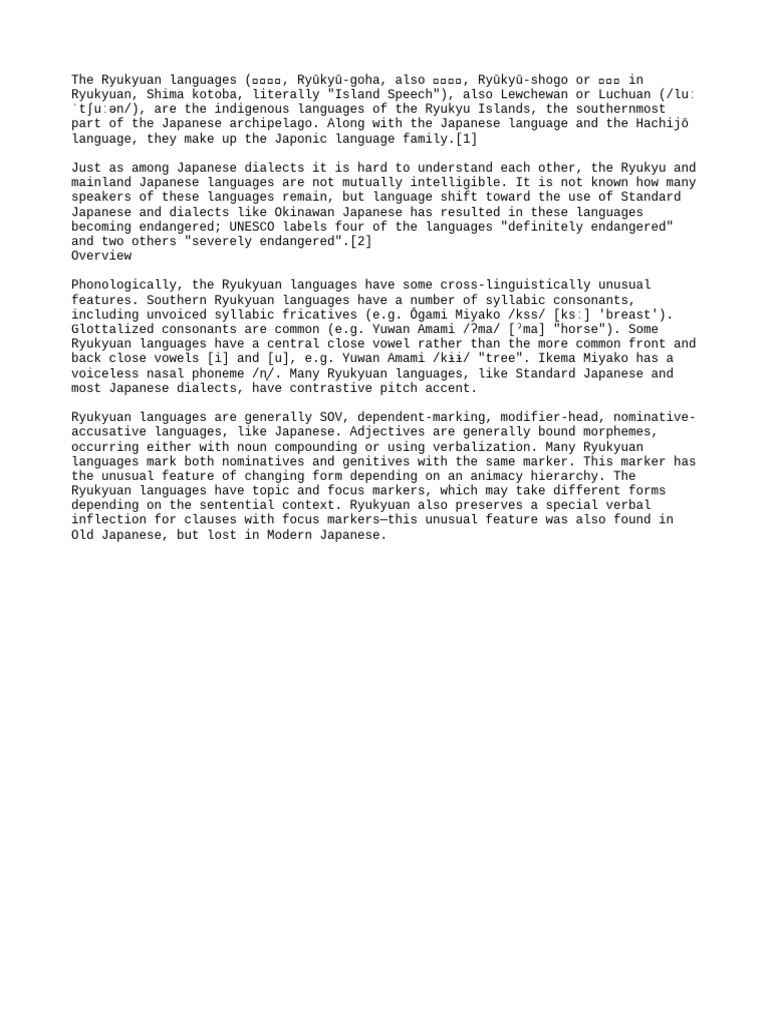 Overview of Ryukyuan Languages | PDF