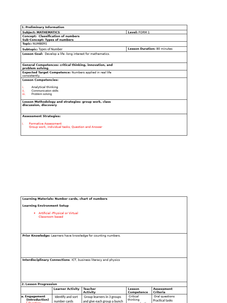 New CBC Lesson Plan Maths - 053013 | PDF | Prime Number | Integer