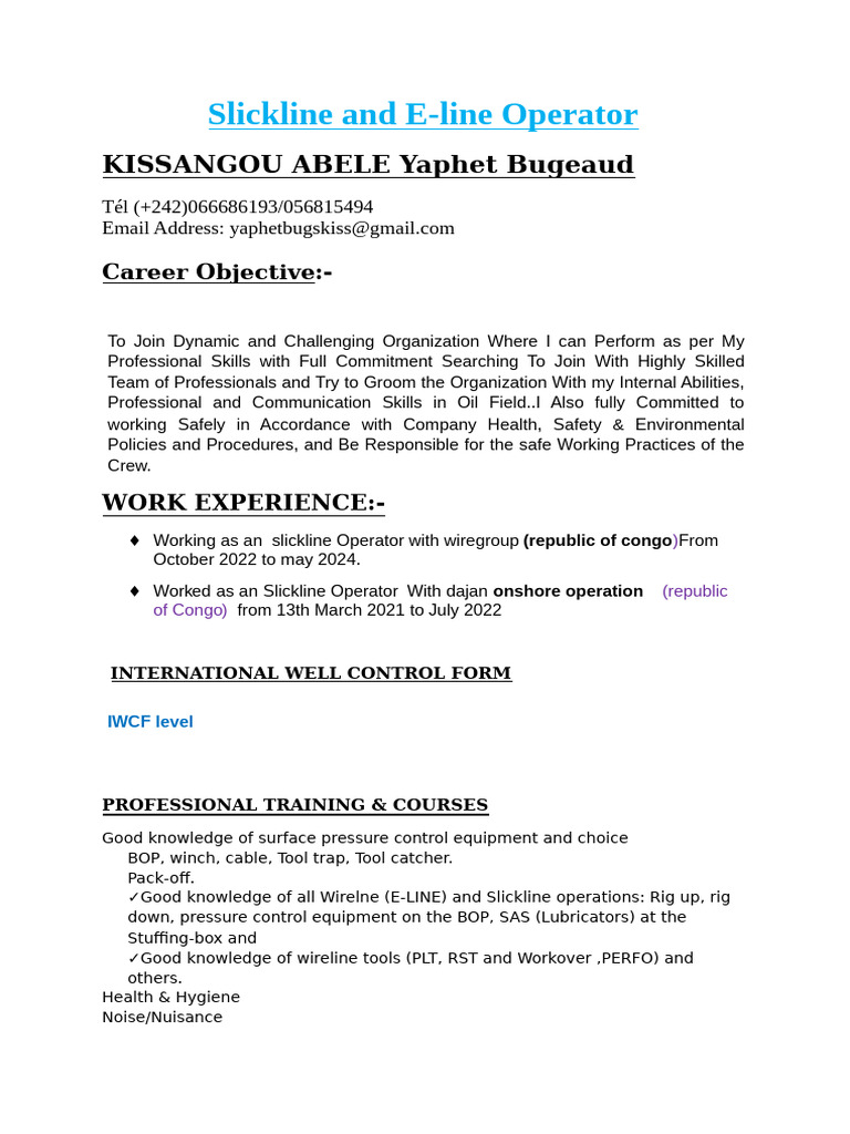 Slickline and E-line Operator Resume | PDF