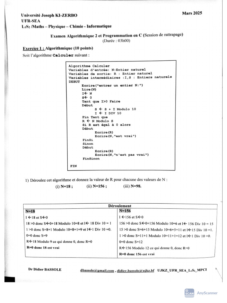 Proposition Du Corrigé D'algorithme | PDF