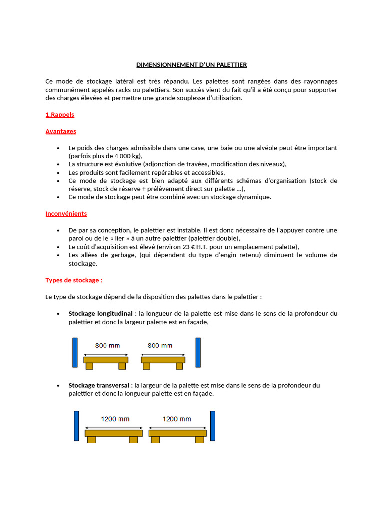 Dimensionnement d'un palettier logistique | PDF | Stock