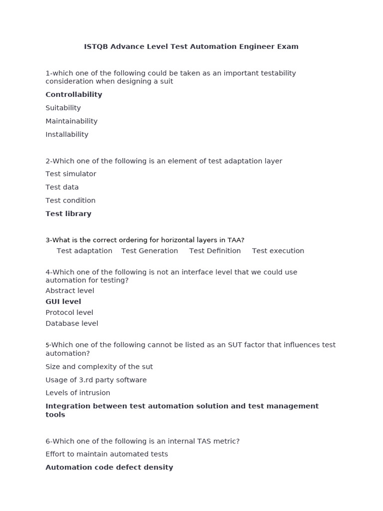 Istqb Advance Level Test Automation Engineer Exam Pdf Information Technology Information
