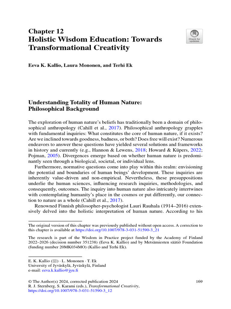 Holistic Wisdom Education Towards Transformational-1 | PDF | Creativity ...