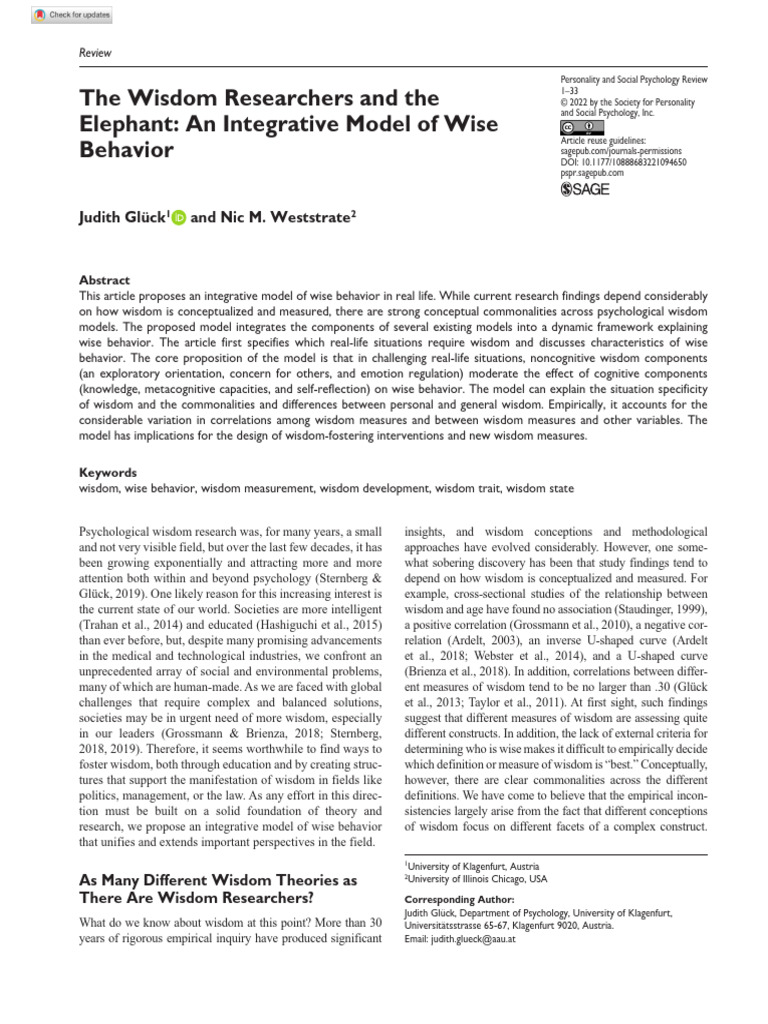 Integrative Model of Wise Behavior | PDF | Wisdom | Psychology