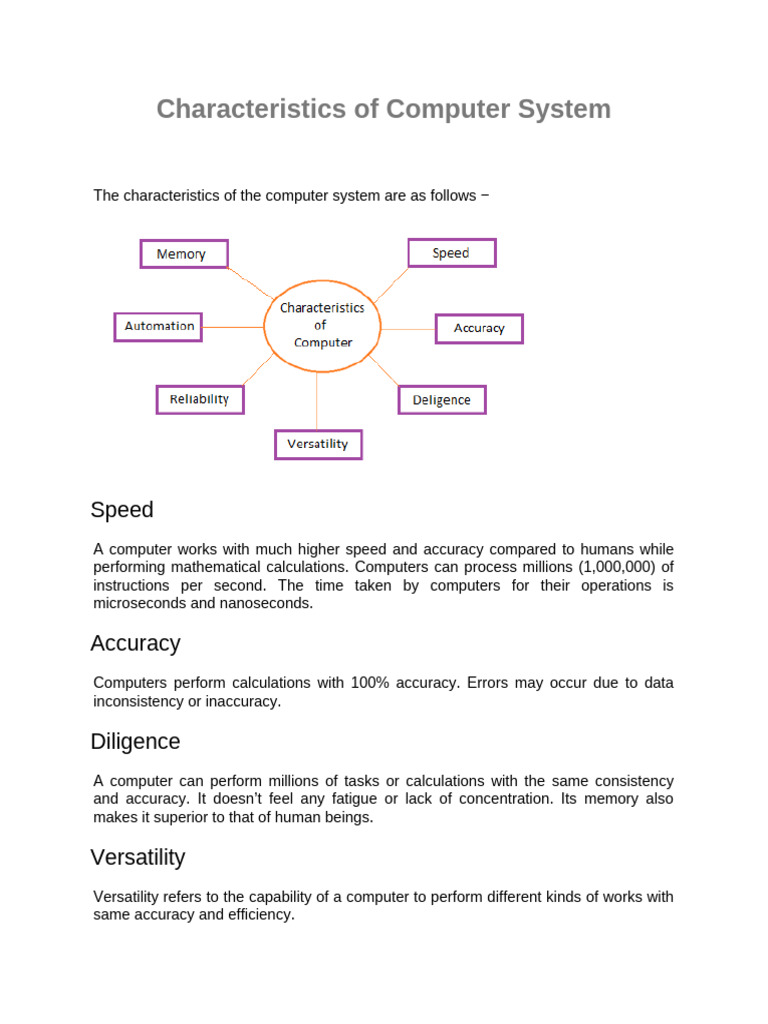 Characteristics of the computer system (1) | PDF