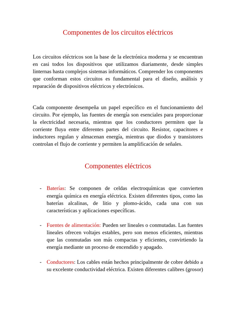 Componentes de Circuitos Eléctricos | PDF | Red eléctrica | Electrónica