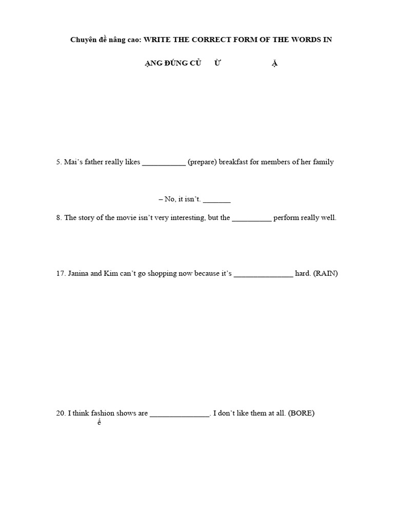 BT give the correct form of word - EL 6 | PDF