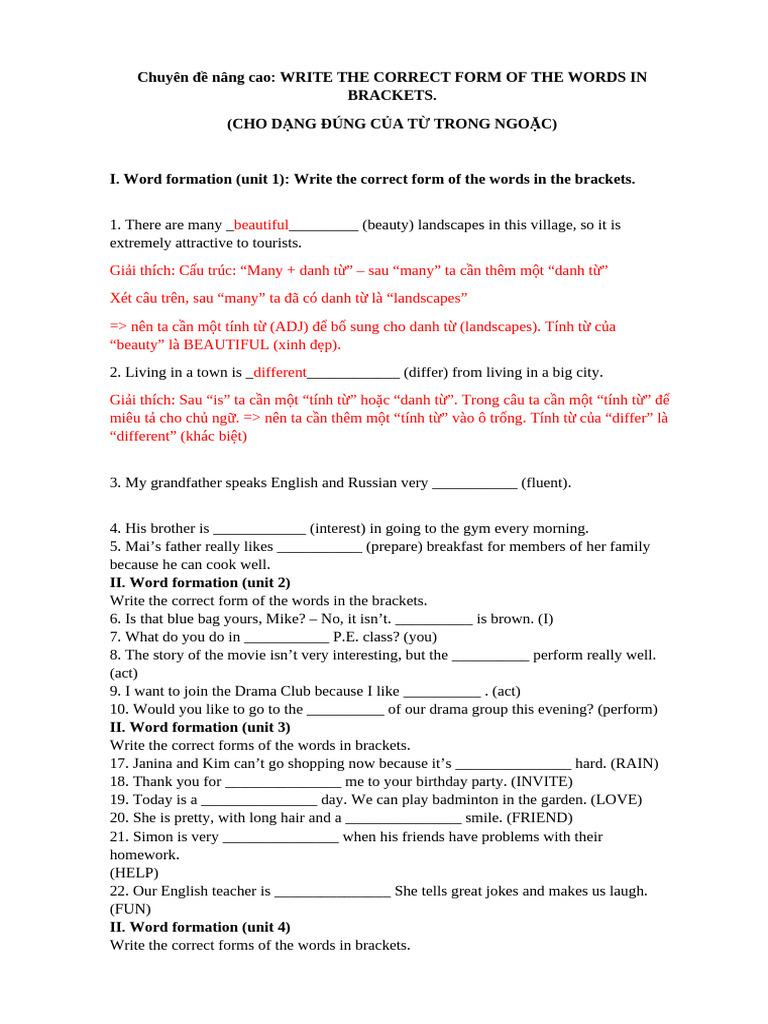 Word Formation Practice Exercises | PDF