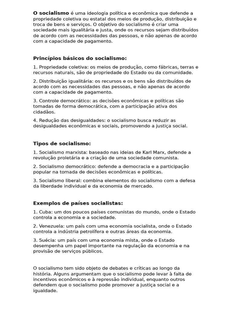 O Socialismo É Uma Ideologia Política e Econômica Que Defende A ...