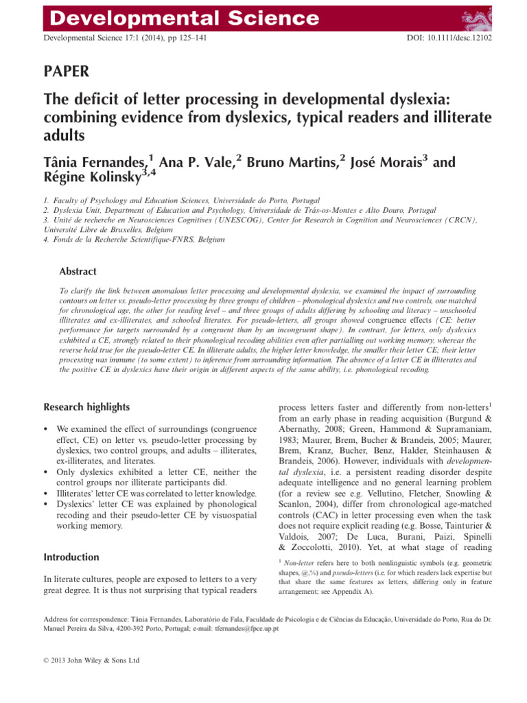 Fernandes Vale Et Al. 2014 The Deficit of Letter Processing in ...