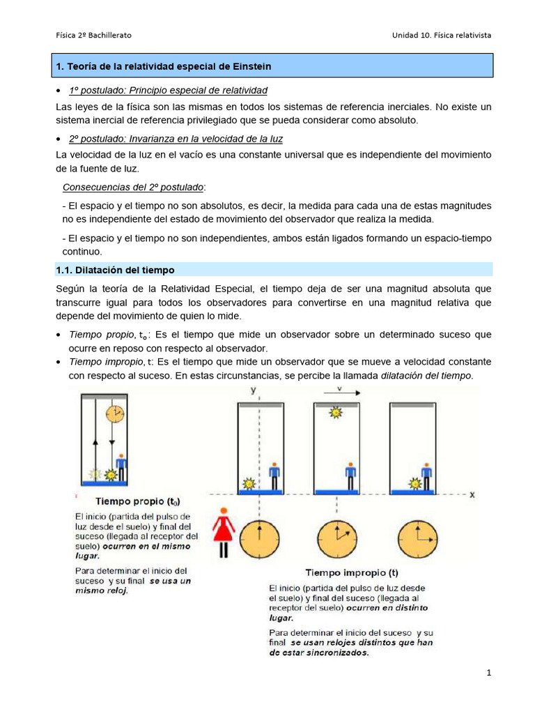 Apuntes Tema 10. Física Relativista | PDF | Relatividad especial | Hora