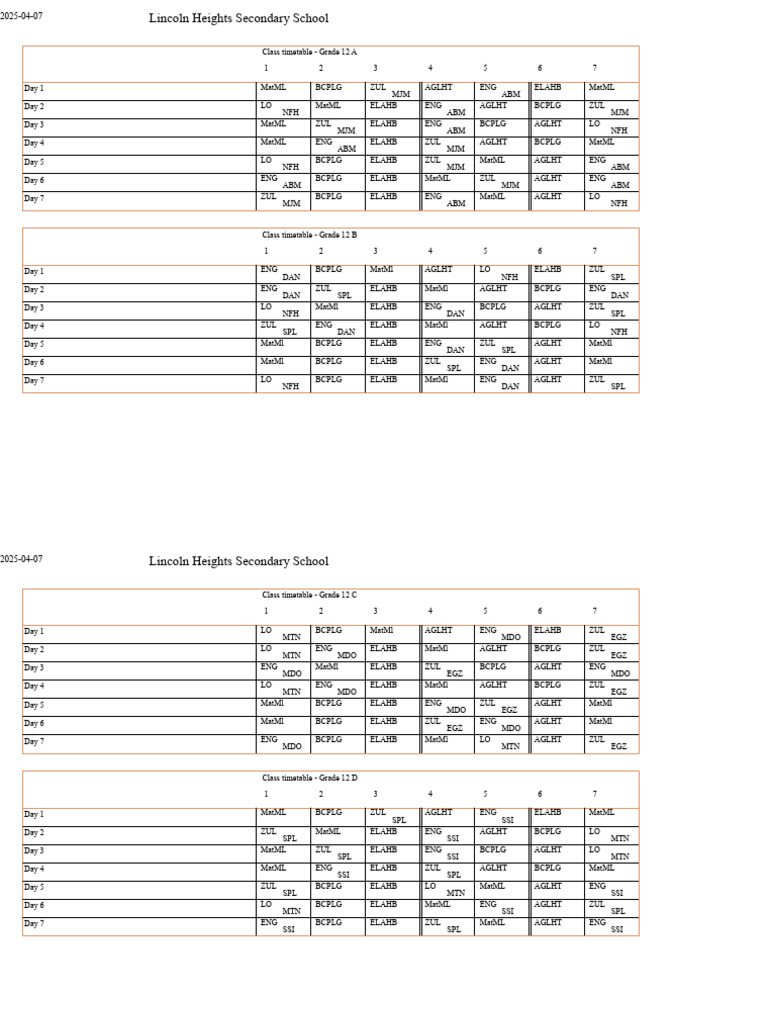 Class Timetables Version 5 Windsor | PDF