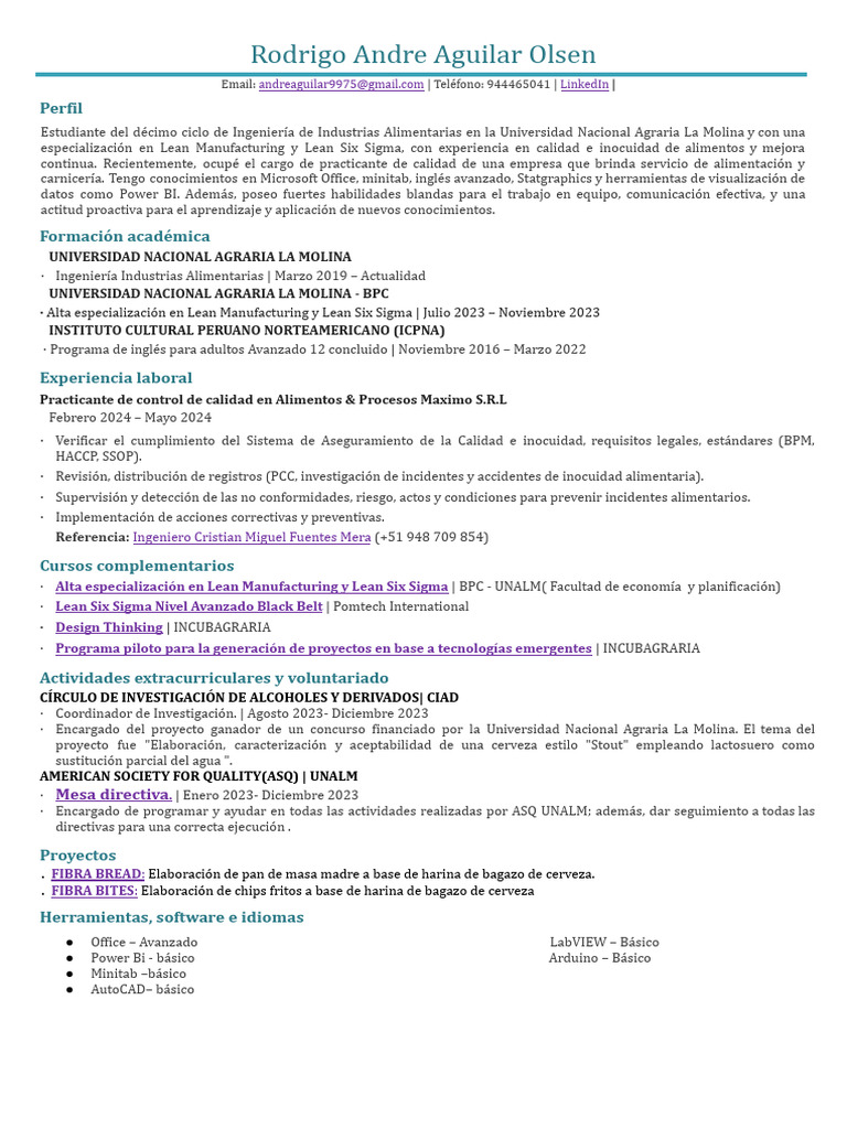 Perfil de Rodrigo Andre Aguilar Olsen | PDF | Análisis de Riesgo y ...
