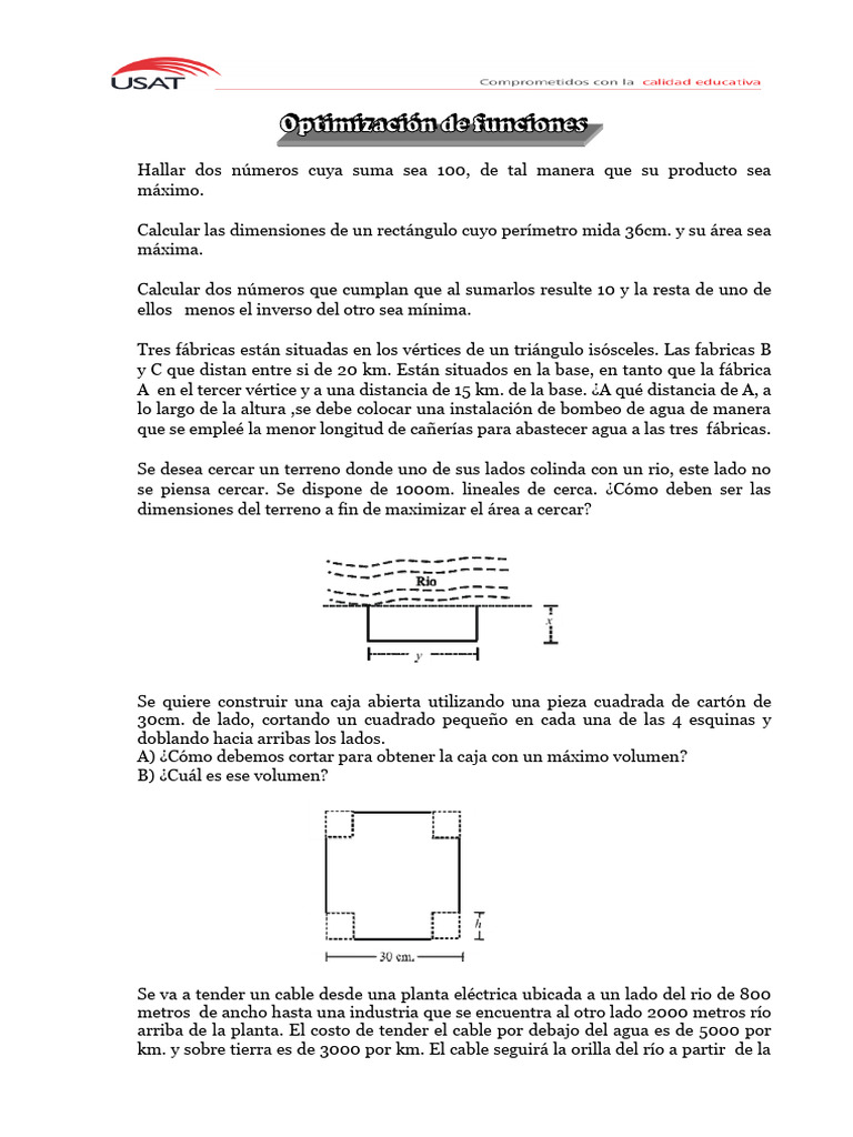 Sesión 12 - Ejercicios Aplicación de La Derivada - Optimización de Funciones | PDF | Rectángulo ...