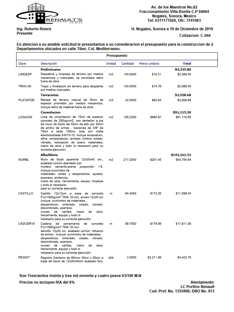C-044 Deptos Ago18-2020 | PDF | edificio | Materiales
