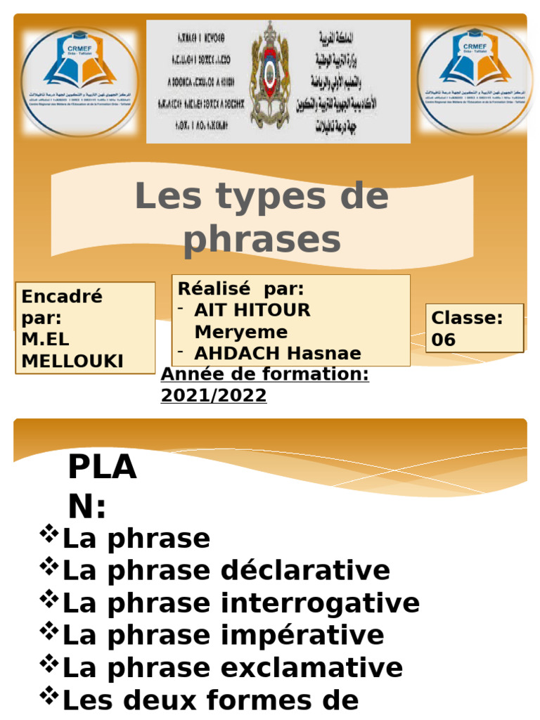 Types de phrases en français CM2 | PDF | Question | Phrase