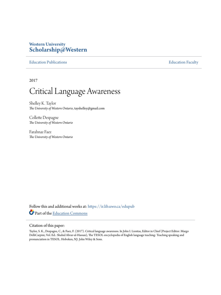 Critical Language Awareness | PDF | Pedagogy | Linguistics