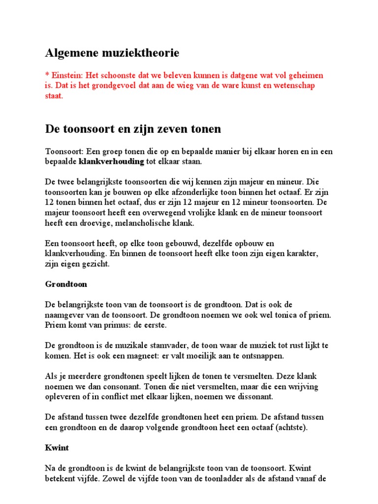 Algemene Muziektheorie Deel 1 | PDF