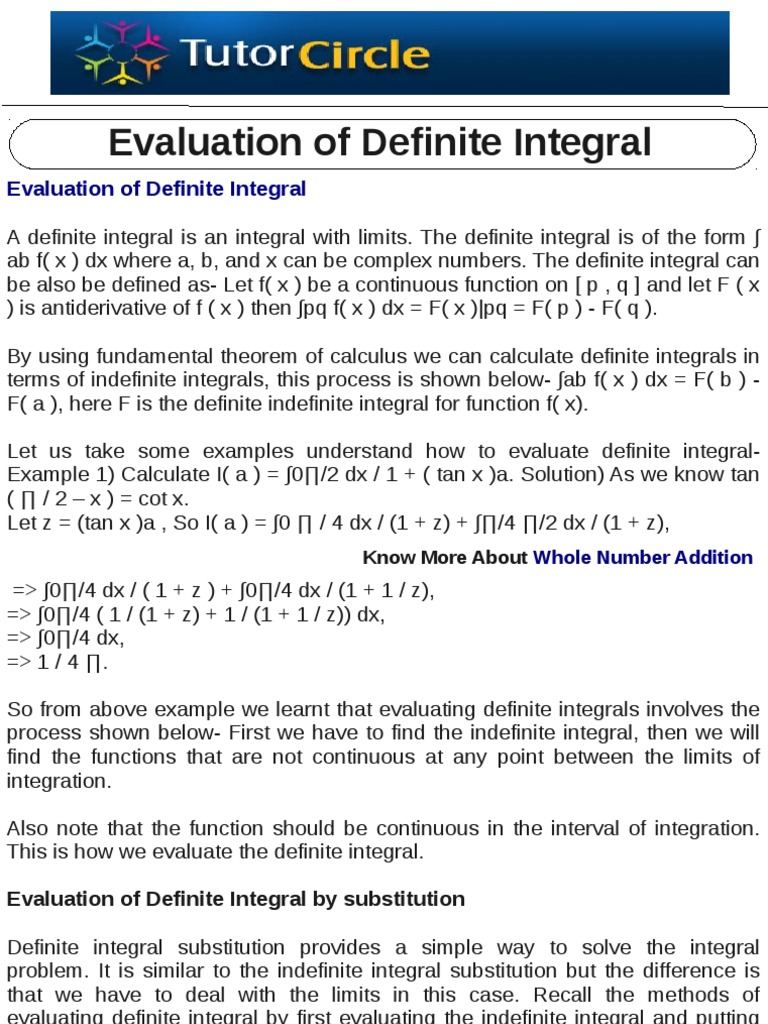 Definite Integral Evaluation Guide | PDF