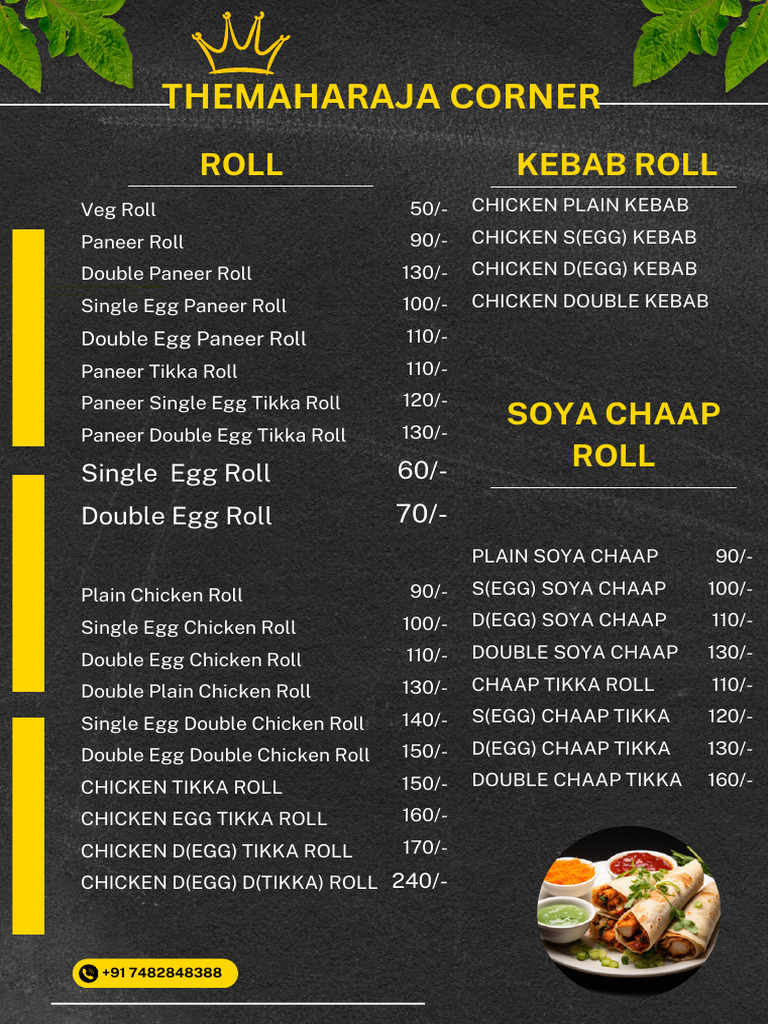 Maharaja Corner Roll Menu | PDF