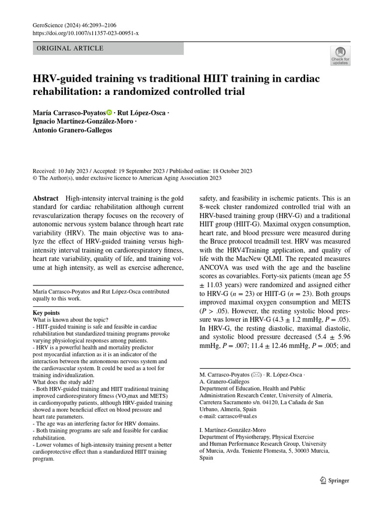 HRV Guided Training Vs Traditional HIIT Training in Cardiac Rehabilitation: A Randomized ...