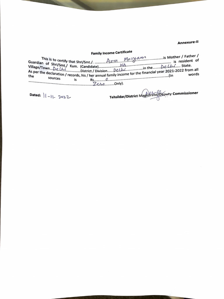 Family Income Certificate Template | PDF
