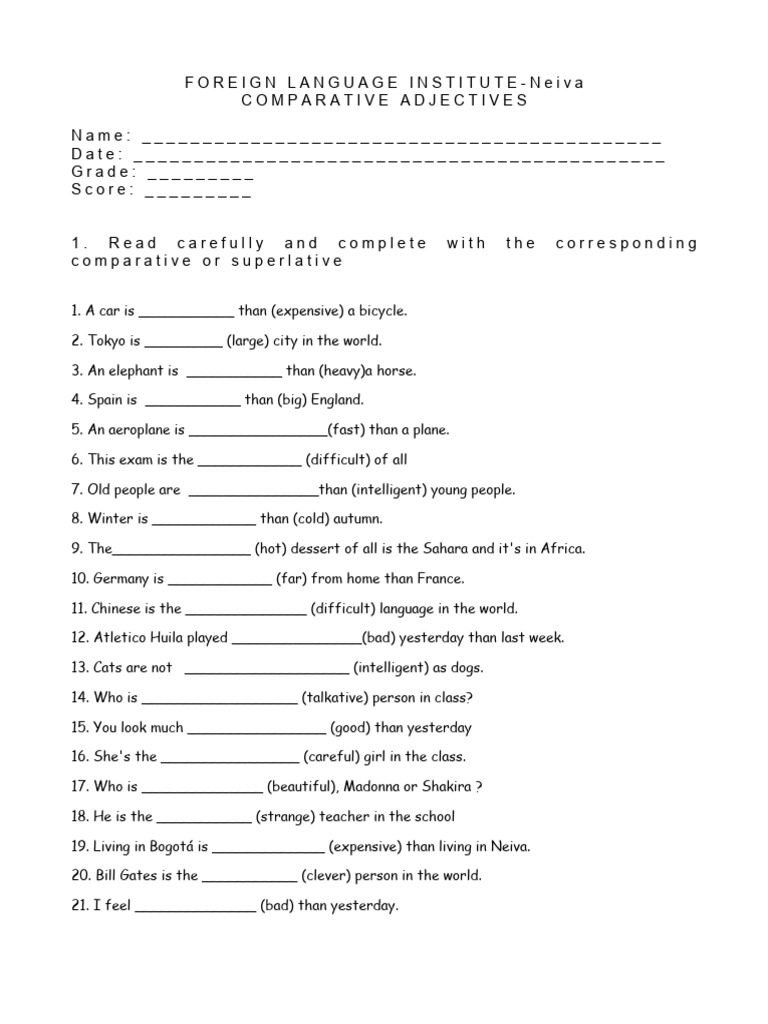 Comparative and Superlative Second Full Edition | PDF