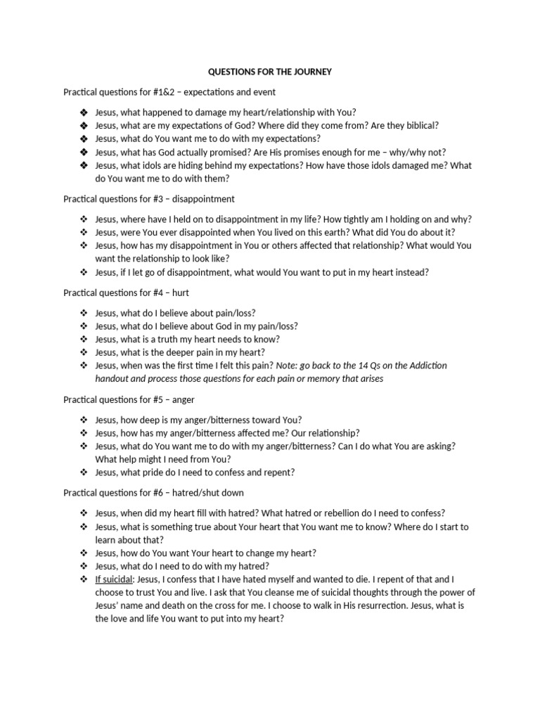 QUESTIONS FOR THE JOURNEY edited | PDF | Jesus | Hatred