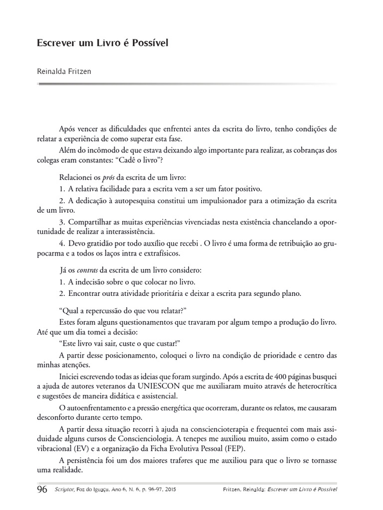 Escrever Um Livro É Possível - FRITZEN - Reinalda | PDF | Livros | Tempo