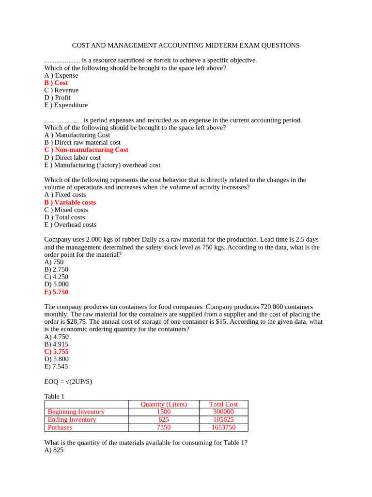 Cost and Management Accounting Exam Questions | PDF | Labour Economics ...