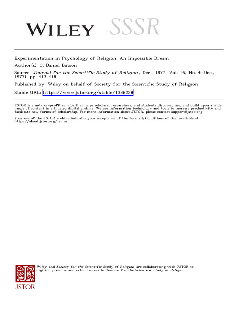 Batson ExperimentationPsychologyReligion 1977 | PDF | Experiment ...
