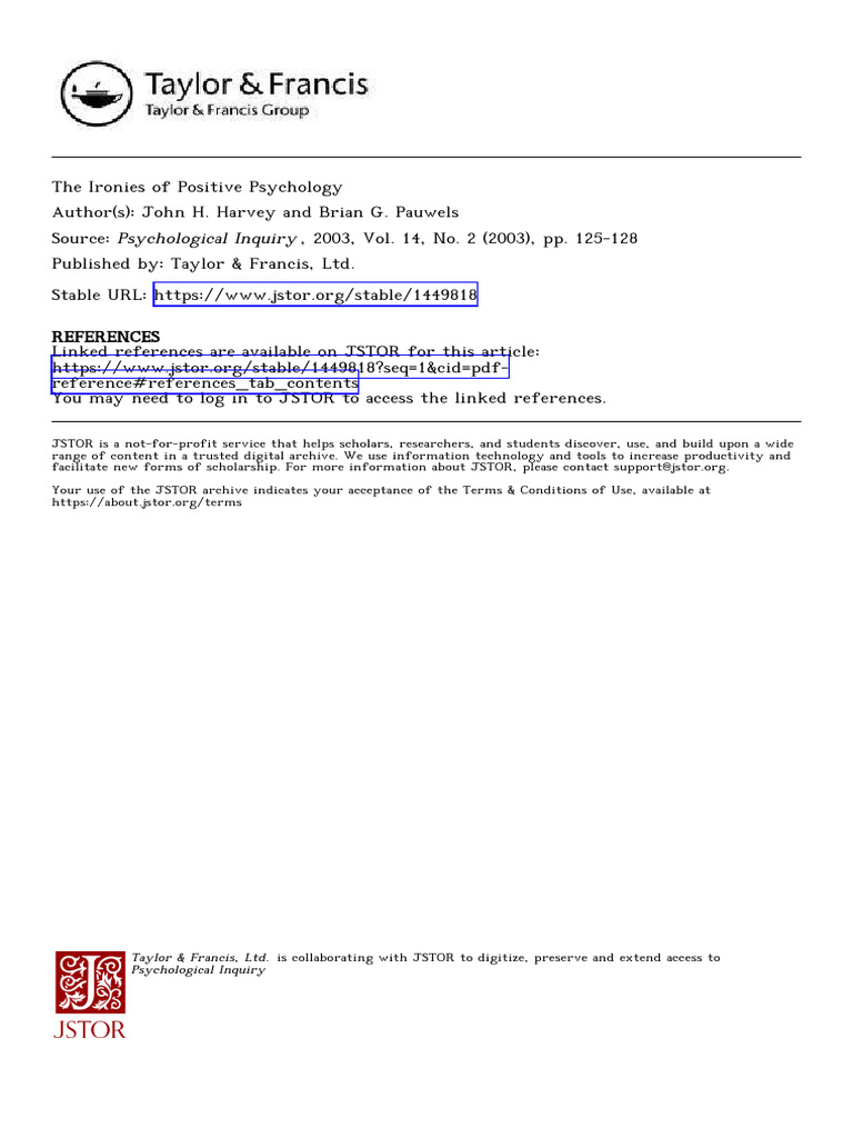 Harvey IroniesPositivePsychology 2003 | PDF | Psychology | Positive ...