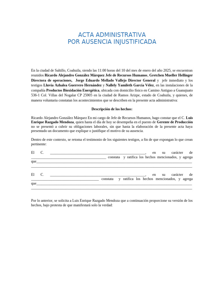 Formato - Acta - Administrativa - Por - Faltas 2 | PDF