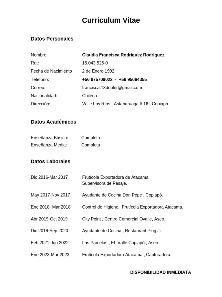 Curriculum Claudia Rodriguez | PDF