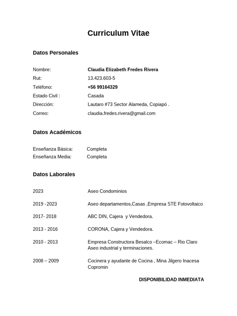 Curriculum Compacto Claudia | PDF