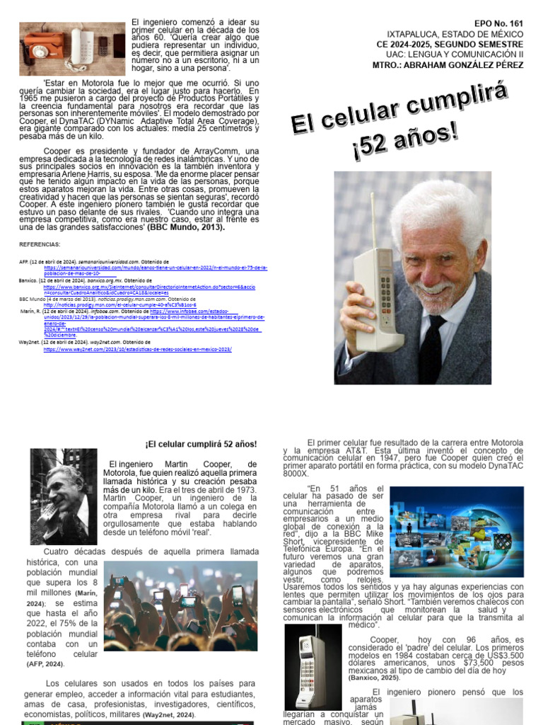 Cuadernillo de Lectura - El Celular Cumplirá 52 Años | PDF | Telefonía ...