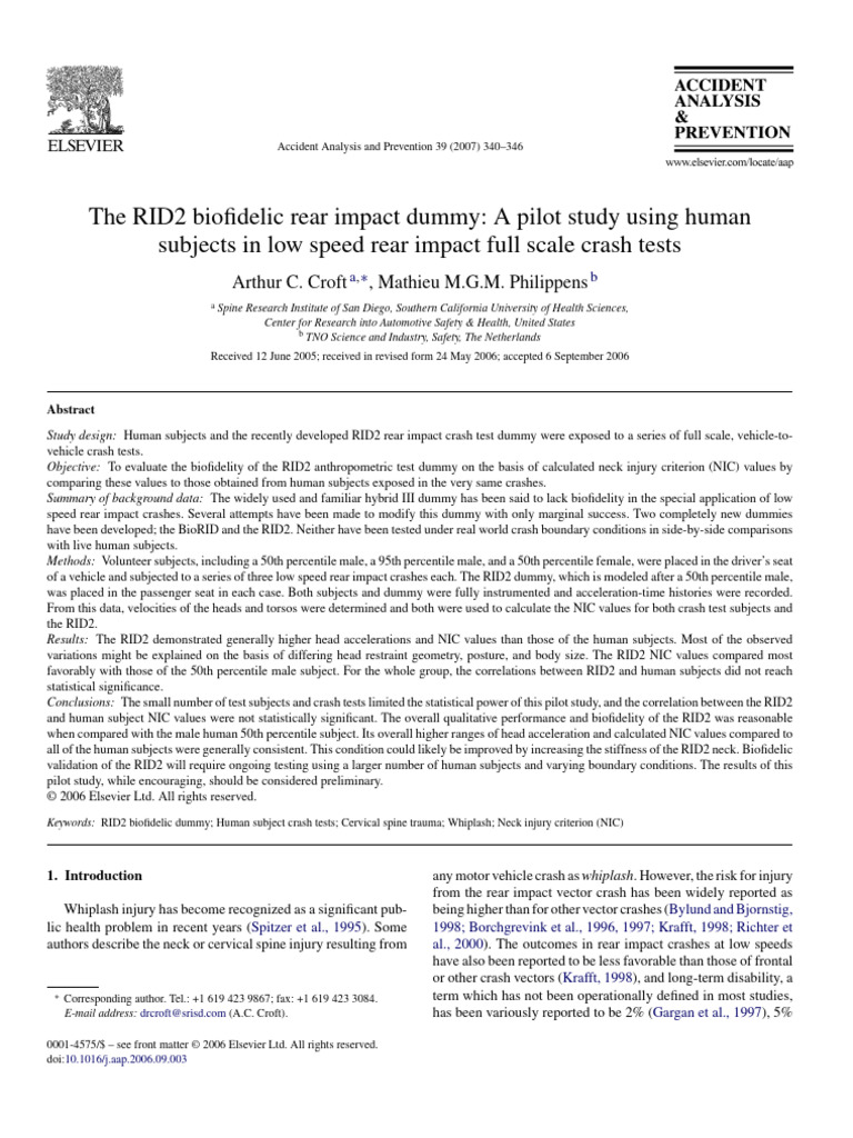 The RID2 Biofidelic Rear Impact Dummy - A Pilot Study Using Human ...