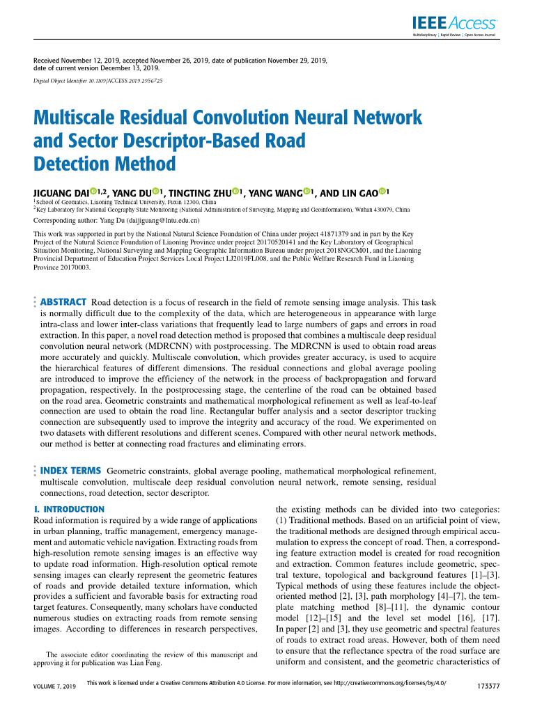 Multiscale Residual Convolution Neural Network and Sector Descriptor-Based Road Detection Method ...