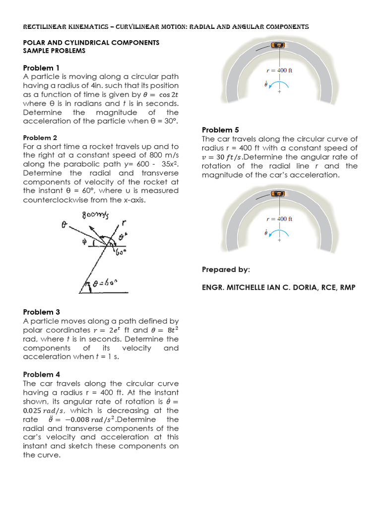 Rectilinear Kinematics Polar and Cylindrical Components Sample Problems ...