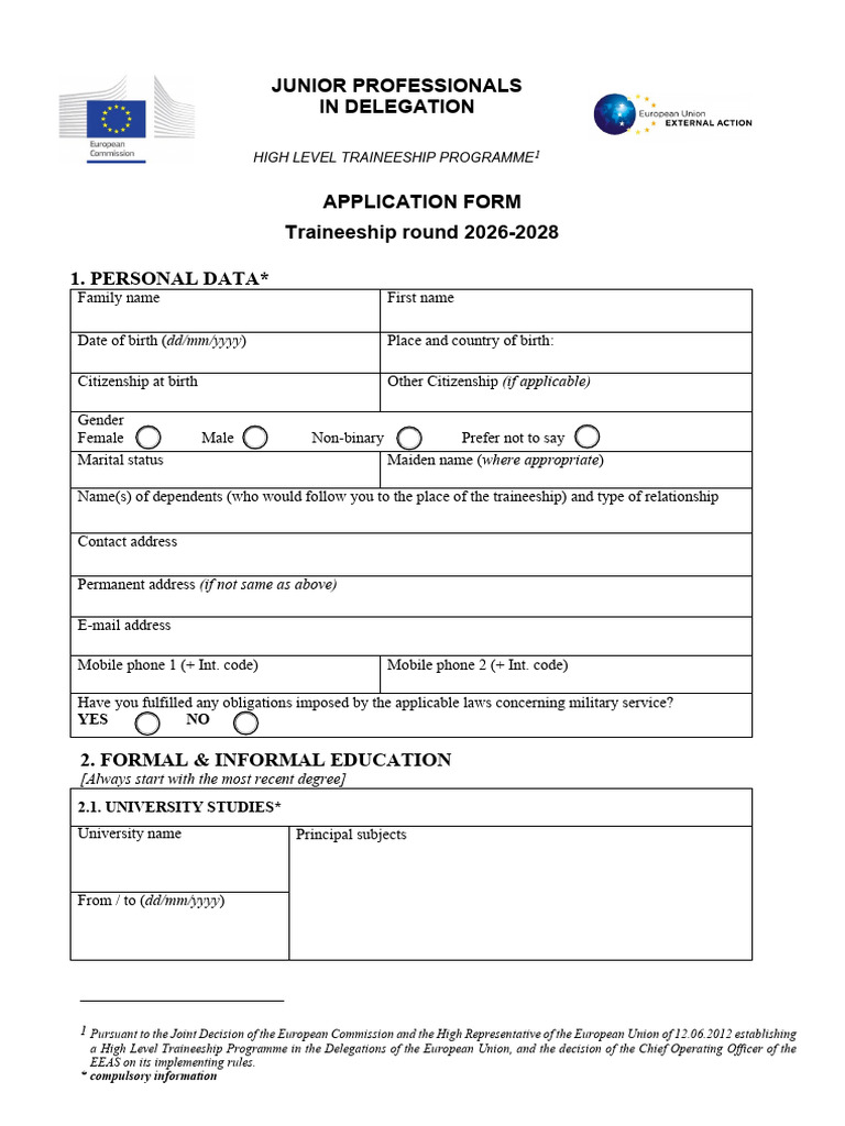 Junior Professionals Traineeship Application Form | PDF | Thesis ...