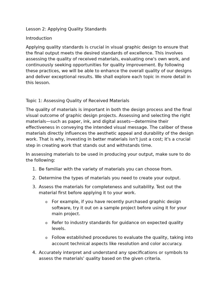 Lesson 2 Applying Quality Standards | PDF | Quality Management System ...