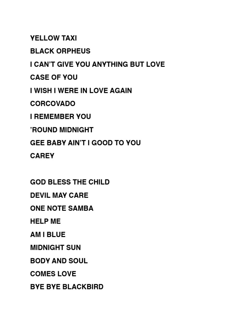 Jazz Trio Two Set Setlist (Dragged) | PDF