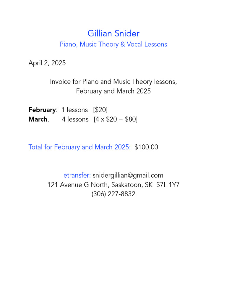 Invoice Piano Lessons | PDF