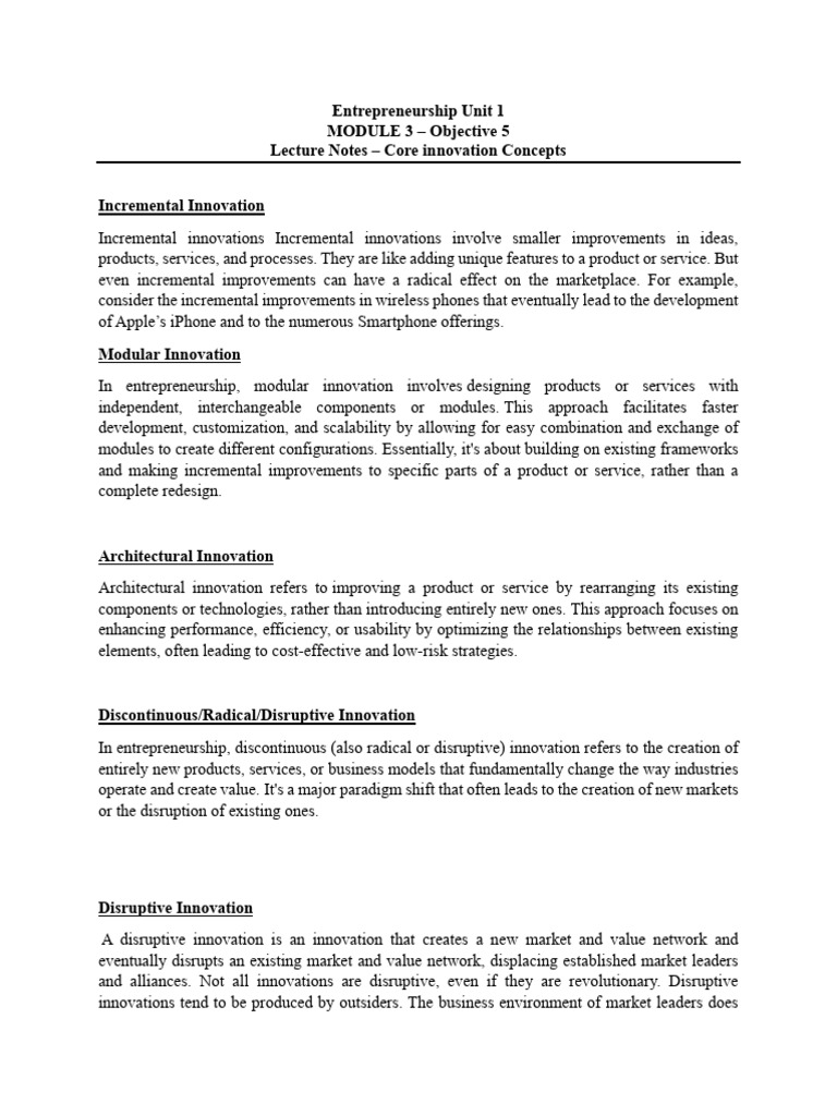 Objective 5 - Core Innovation Concepts | PDF | Innovation | Disruptive ...