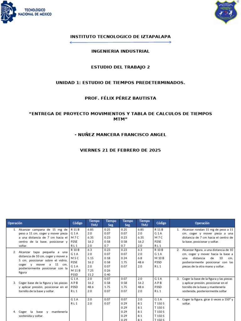 Estudio de Tiempos Predeterminados MTM | PDF
