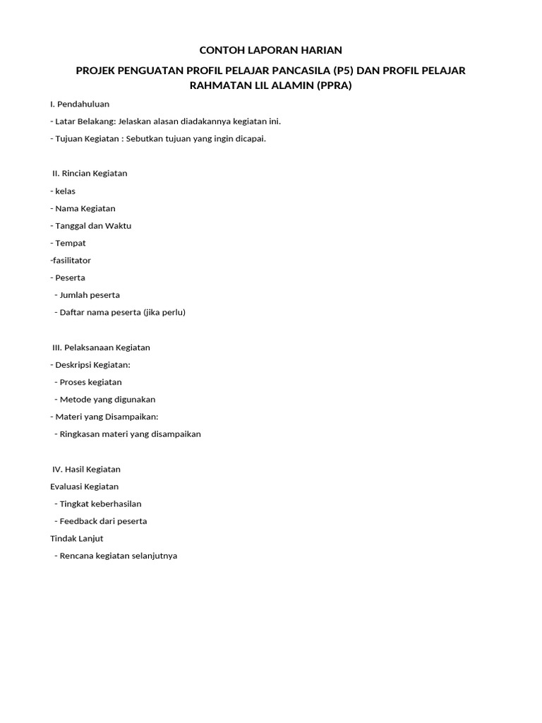 Laporan Harian Kegiatan P5 dan PPRA | PDF