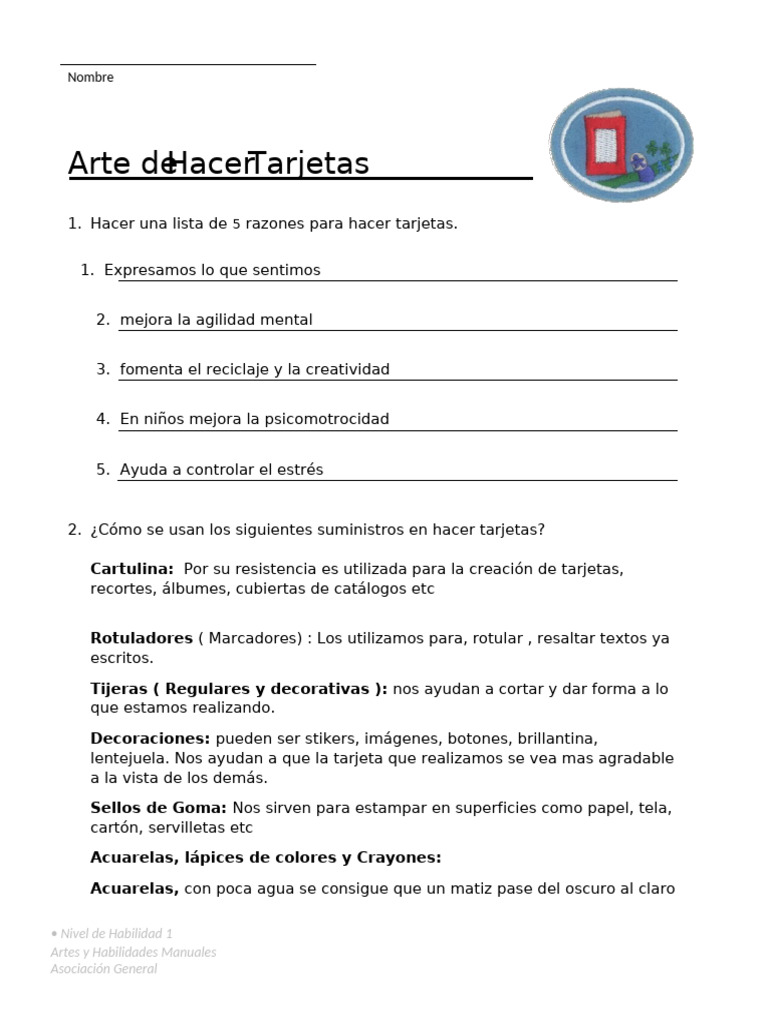 Arte - de - Hacer - Tarjetas Respuestas | PDF | Tinta | Papel
